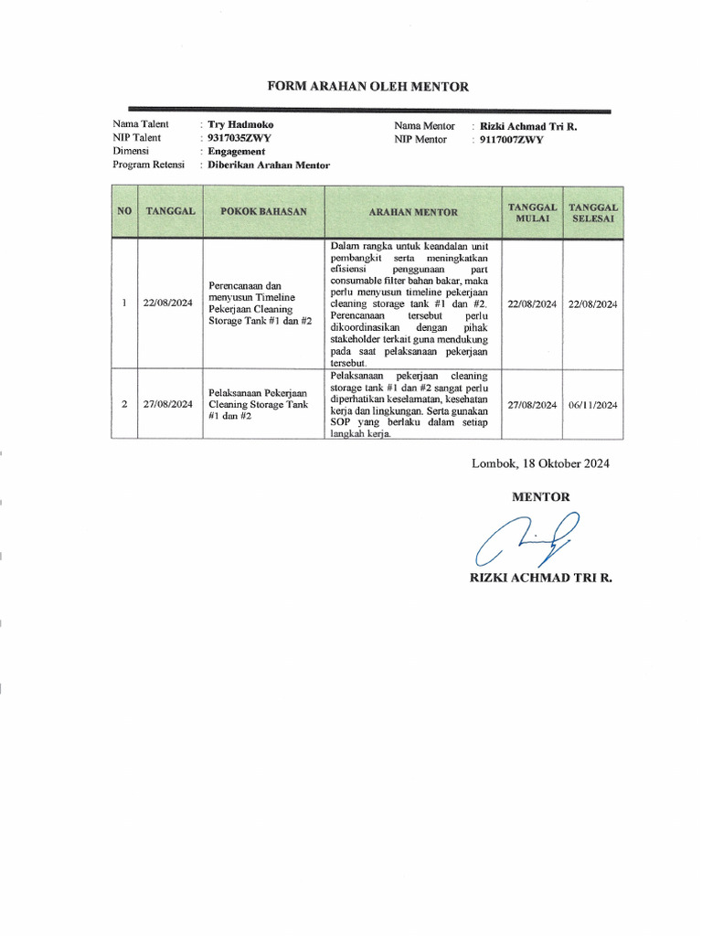Form Arahan Oleh Mentor | PDF