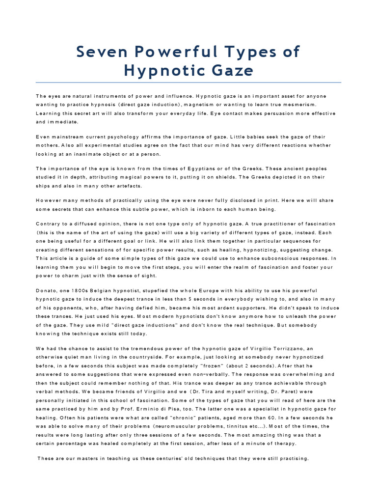 Exercise Seven Powerful Types of Hypnotic Gaze | PDF