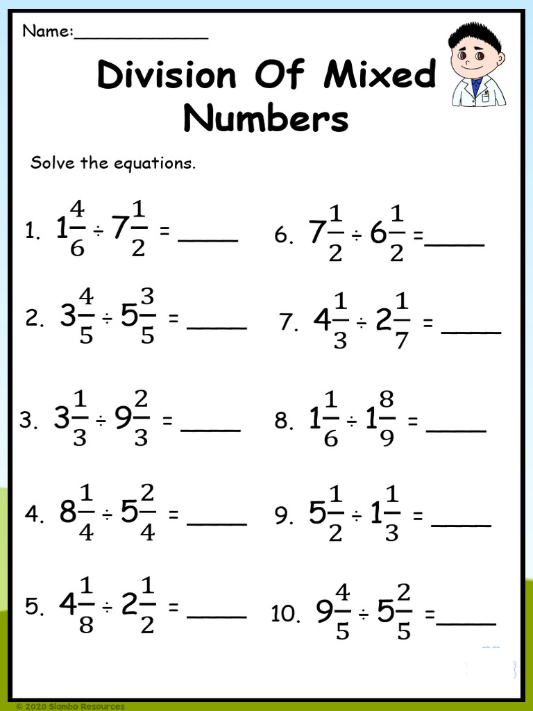 Grade 6 Dividing Mixed Numbers Worksheet 4 | PDF