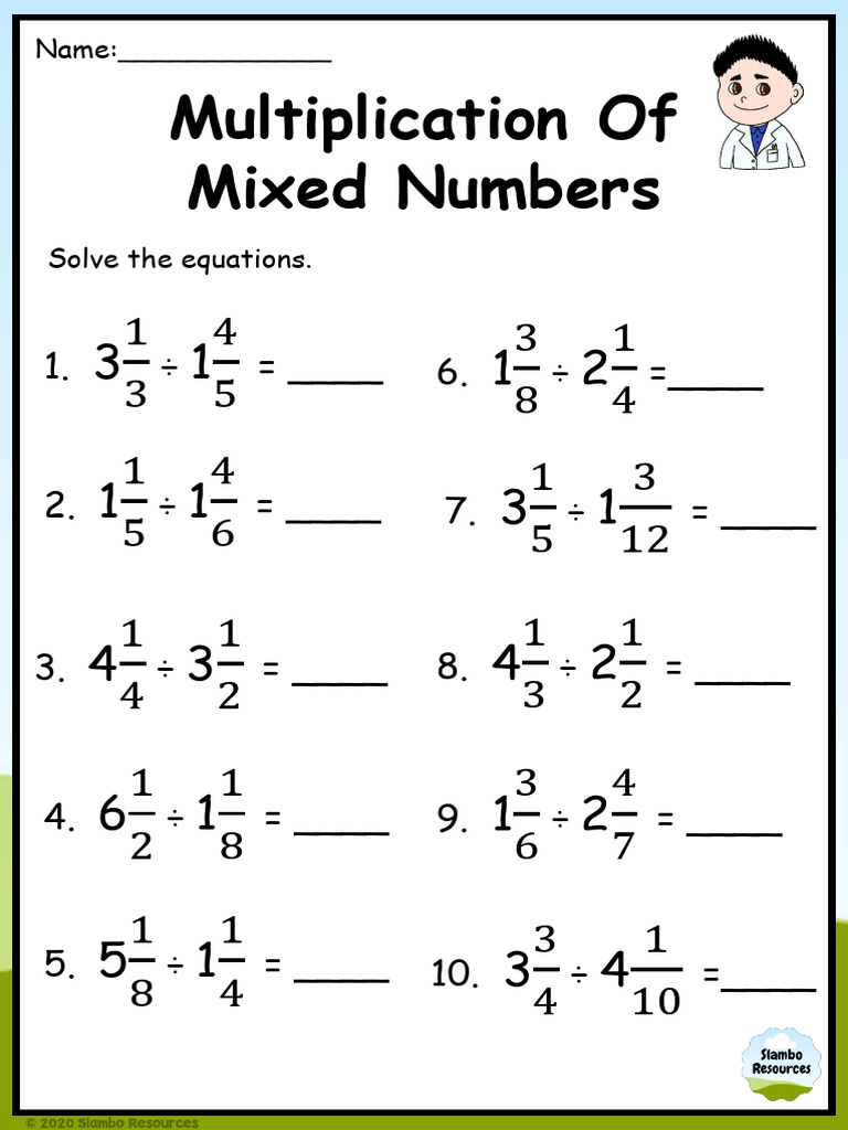 Grade 6 Dividing Mixed Numbers Worksheet 5 | PDF