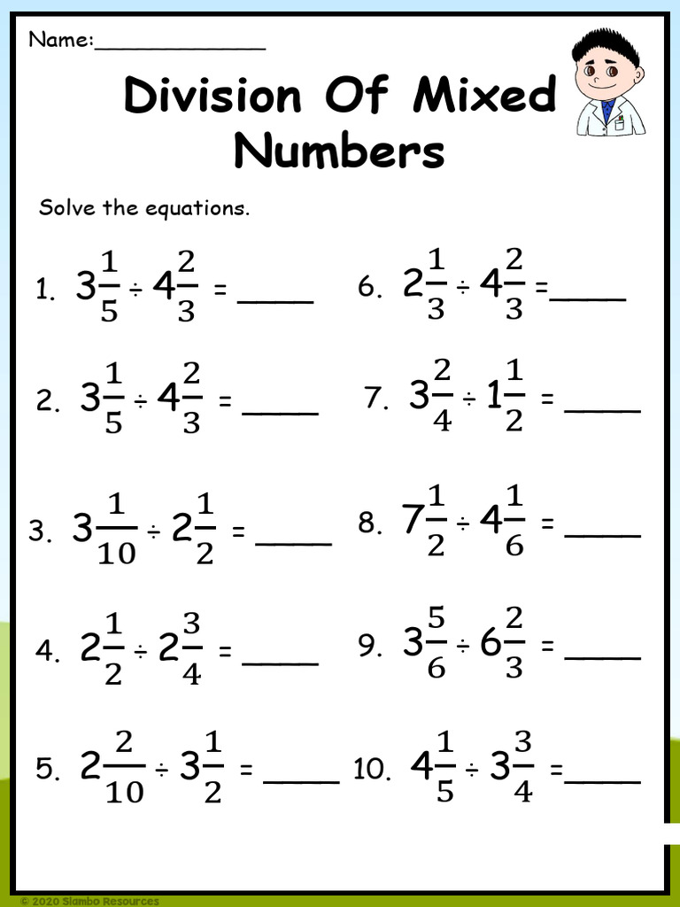 Grade 6 Dividing Mixed Numbers Worksheet 3 | PDF
