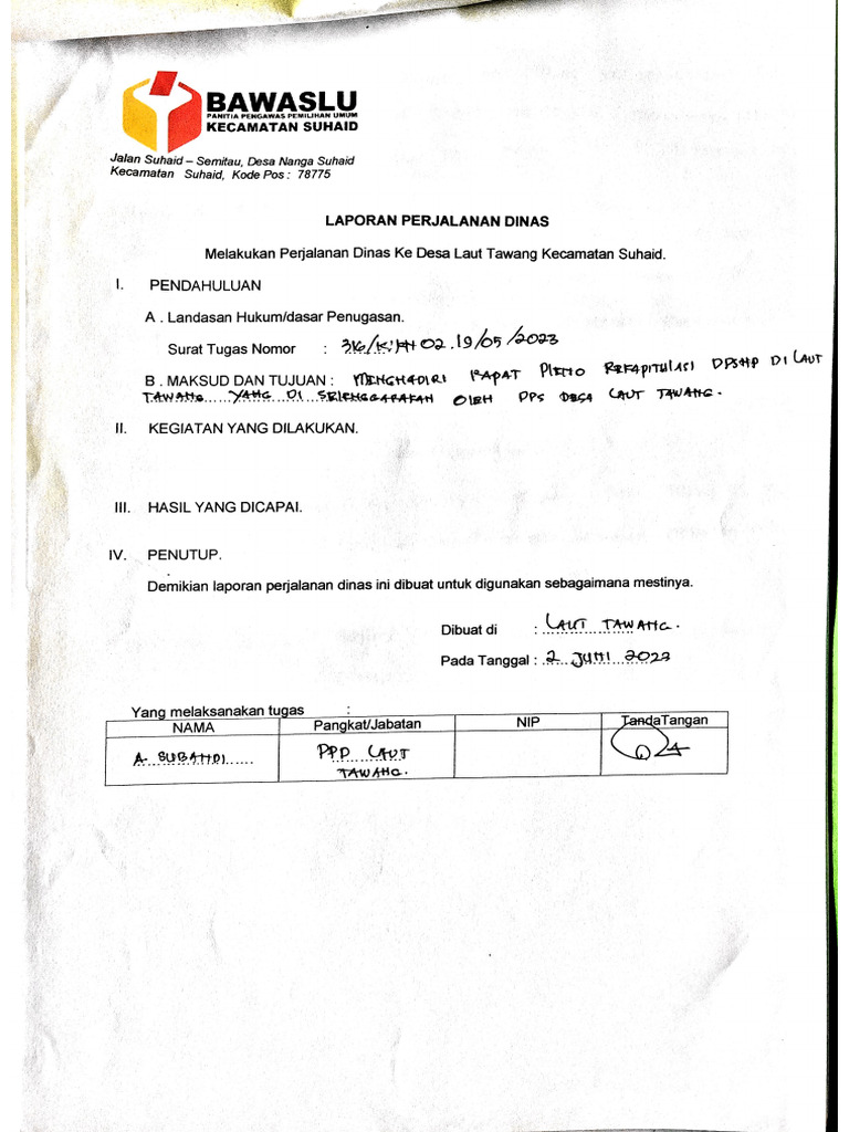 LPD Dan Surat Tugas D Laut Tawang A Subandi | PDF