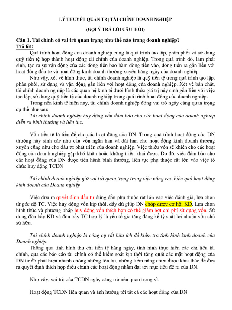 Ly Thuyet Quan Tri Tai Chinh | PDF