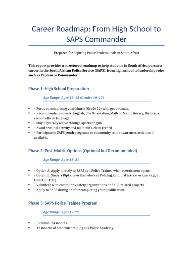 SAPS Career Roadmap Report | PDF | Police | Constable