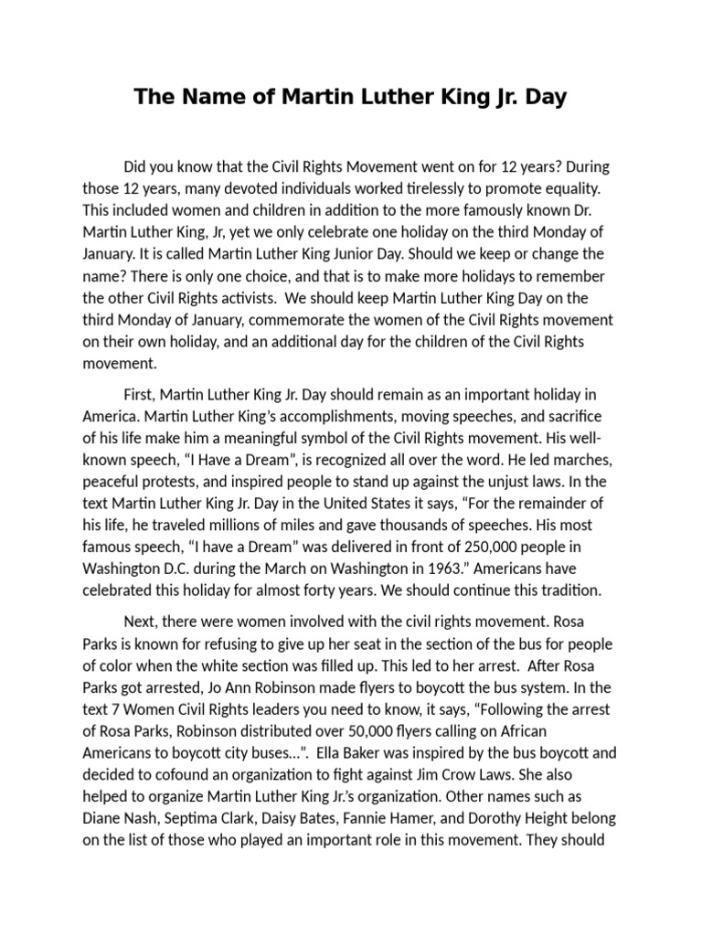 The Name of MLK Day | PDF | Martin Luther King Jr. | Society Of The ...