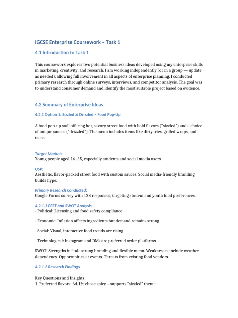 IGCSE Enterprise Coursework Task 1 | PDF | Swot Analysis | Brand