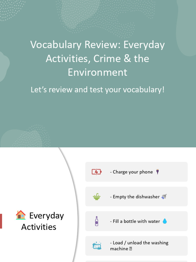 Vocabulary Review: Activities & Issues | PDF | Waste