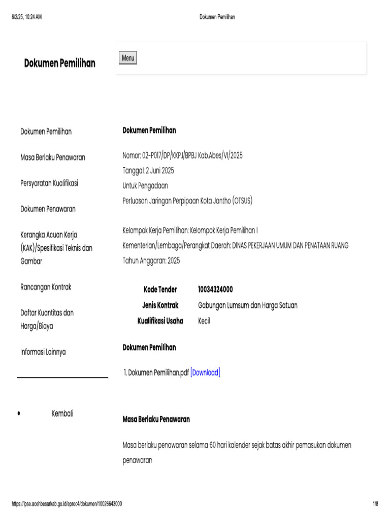 Halaman LPSE Pipa Jantho | PDF