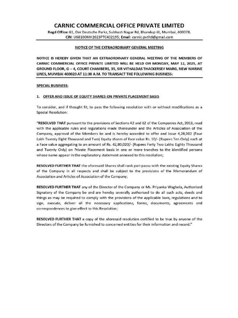 Notice For EGM | PDF