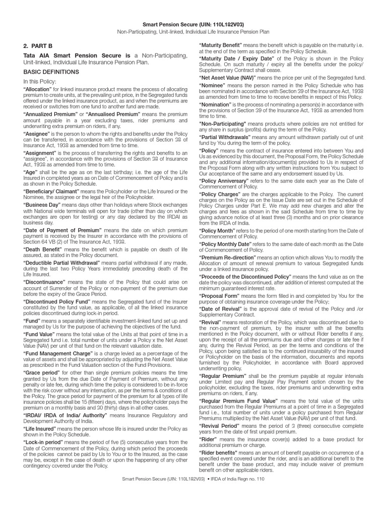 Smart Pension Secure V3 Policy Document 1804 | PDF | Insurance | Life ...