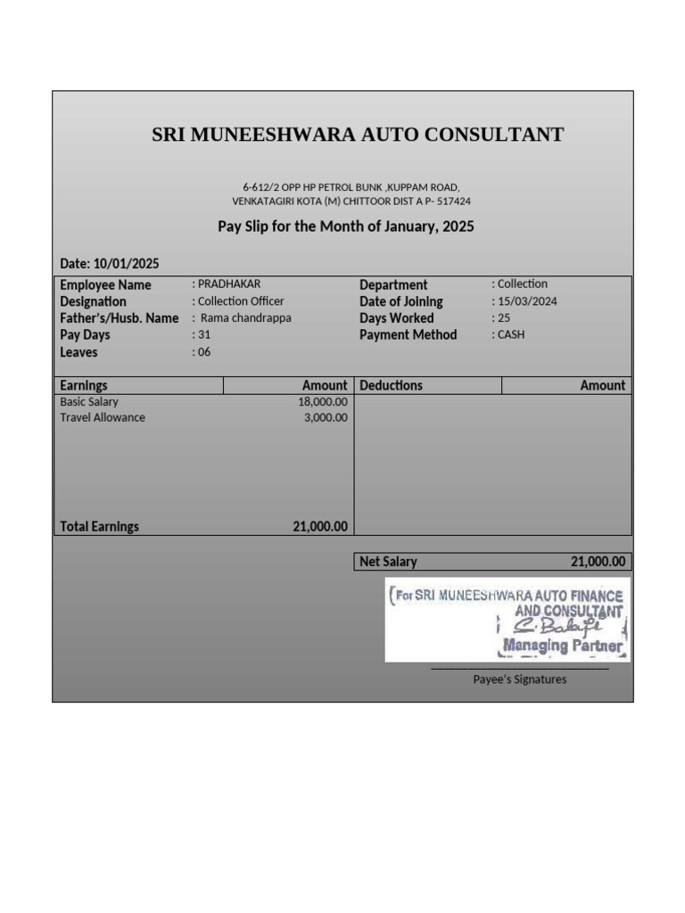 Jan Pay Slip | PDF