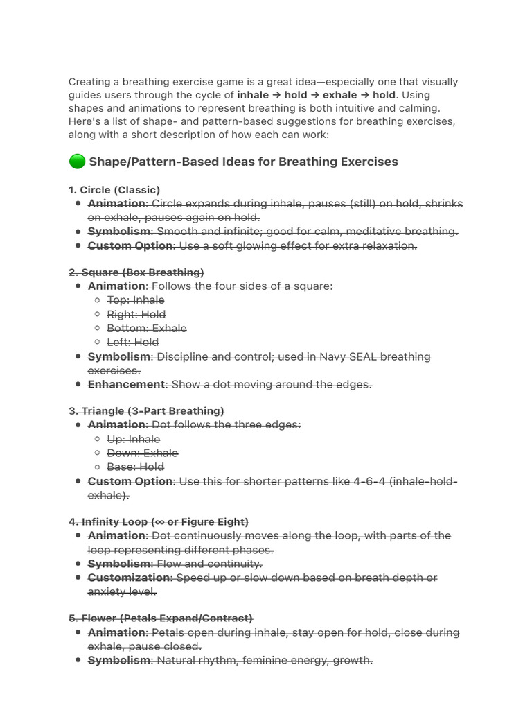 Breathing Exercise Game Concepts | PDF | Breathing | Exhalation