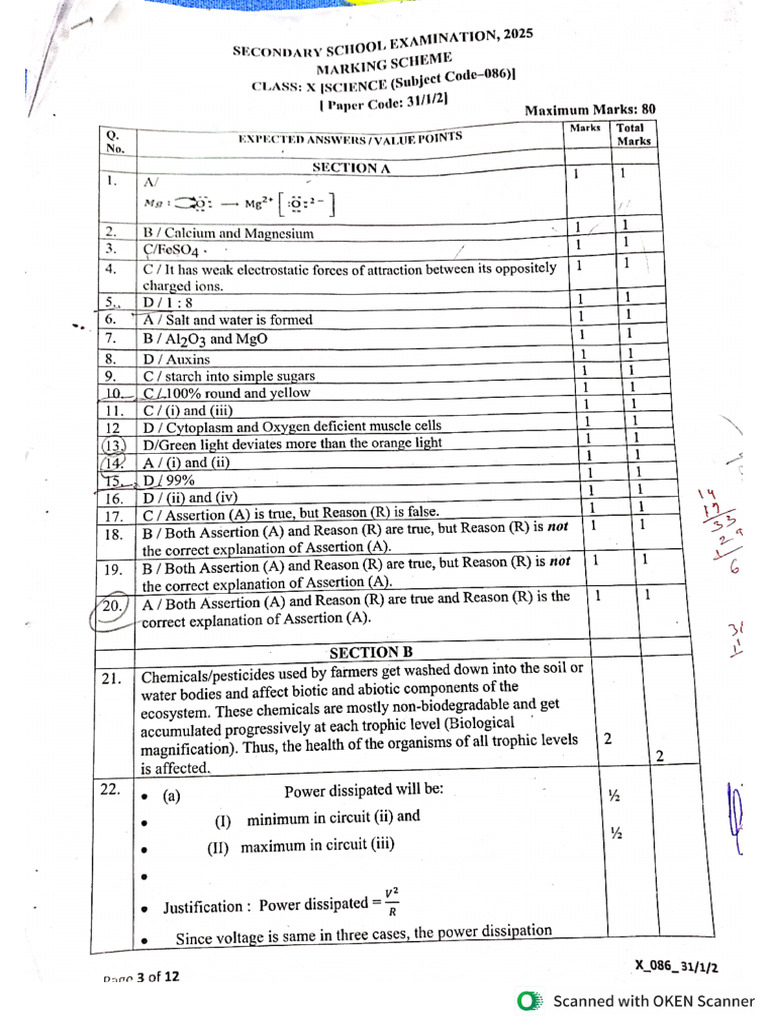 Set 2 Science Board Paper - Key | PDF