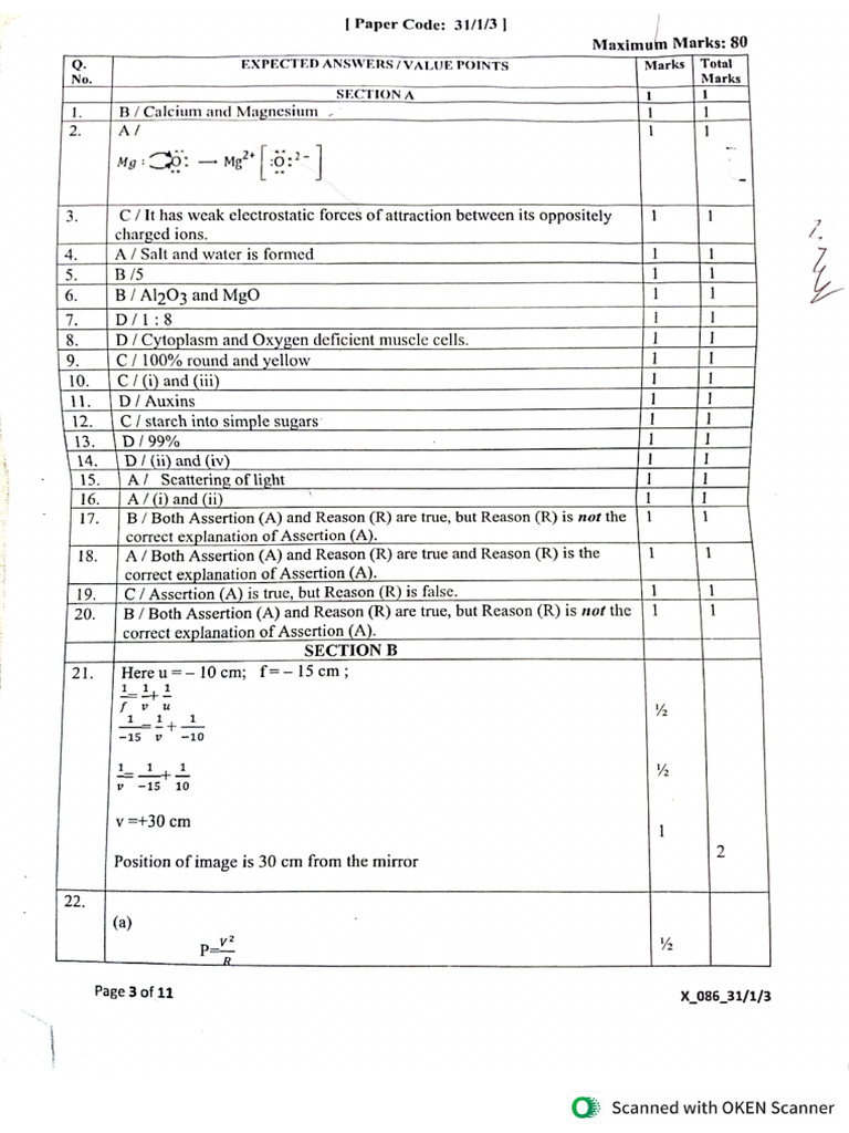 Set 3 Science Board Paper - Key | PDF