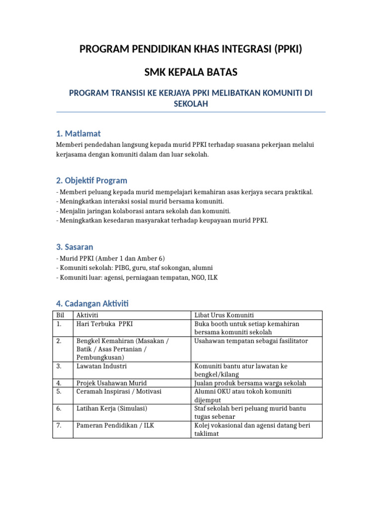 Rancangan Tahunan PTK SMKKB 2025 | PDF