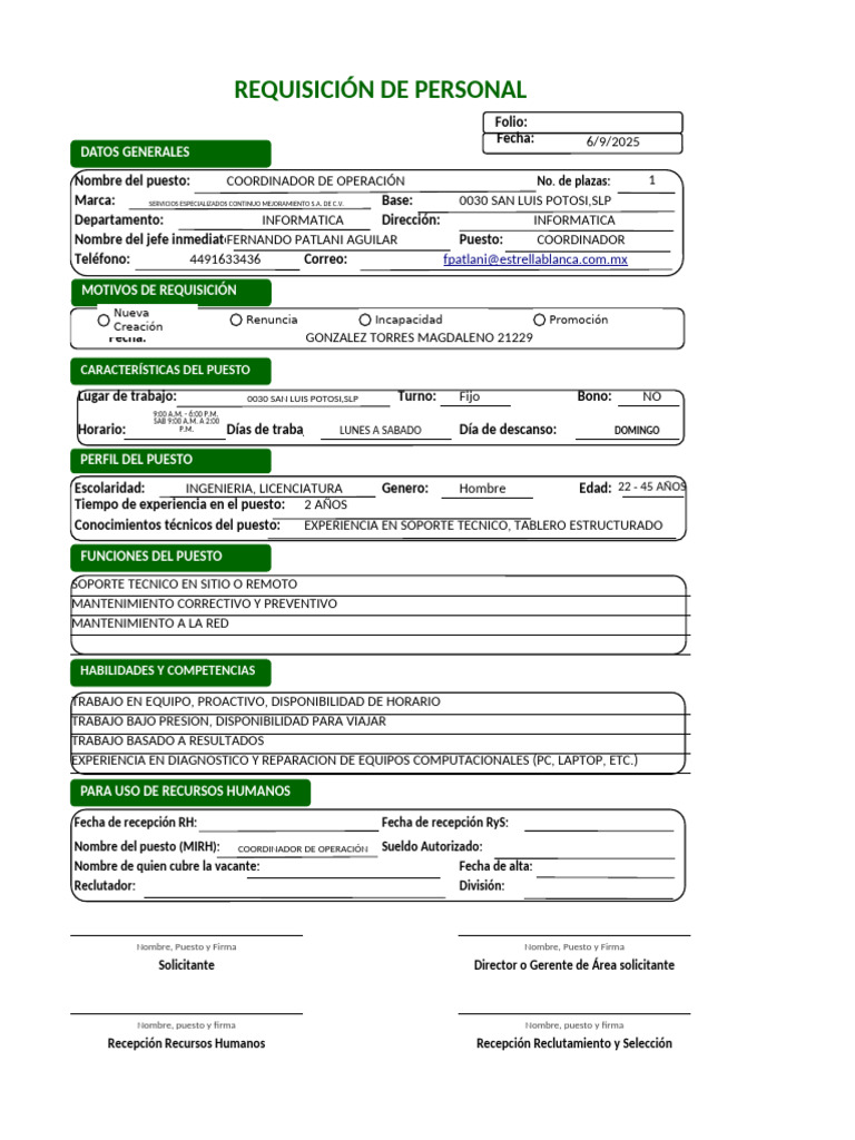 Requisicion de Personal | PDF | Gestión de recursos humanos | Reclutamiento