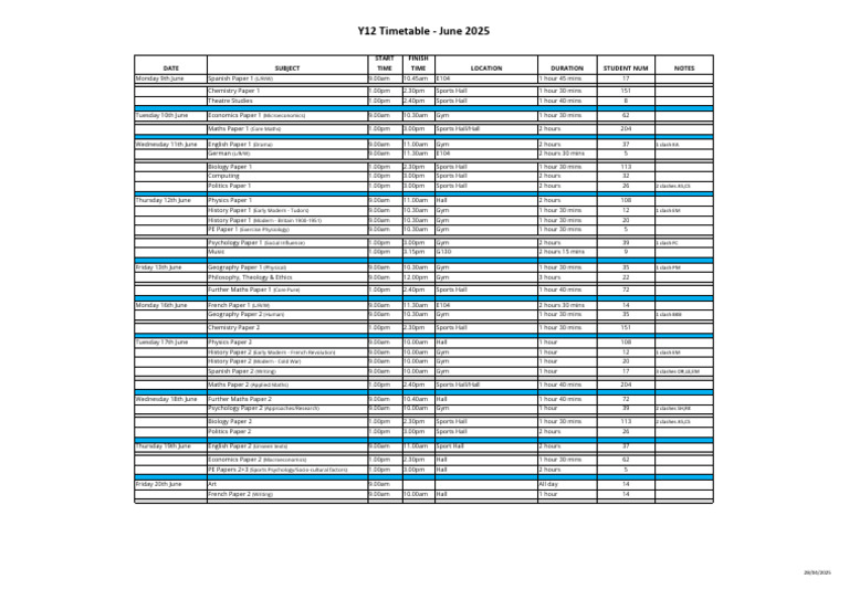 Year 12 Exam Timetable June 2025 | PDF | Liberal Arts Education | Science