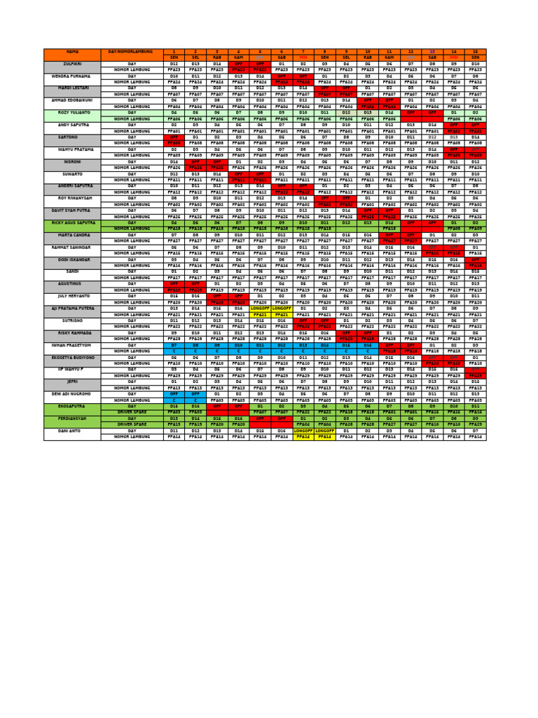 Roster Driver Bus April 2024 | PDF