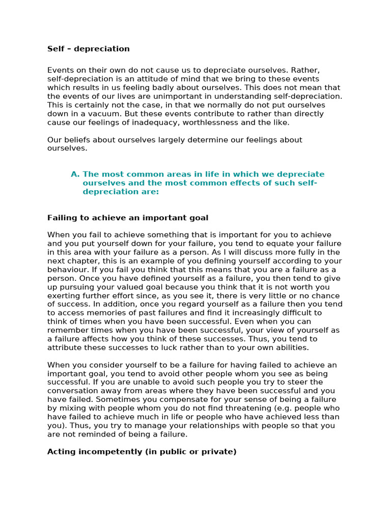 Reading Booklet - Self-Acceptance Vs Self-Depreciation 2 | PDF | Shame ...