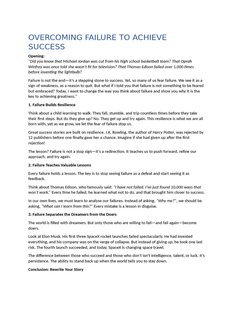 Overcoming Failure Speech | PDF