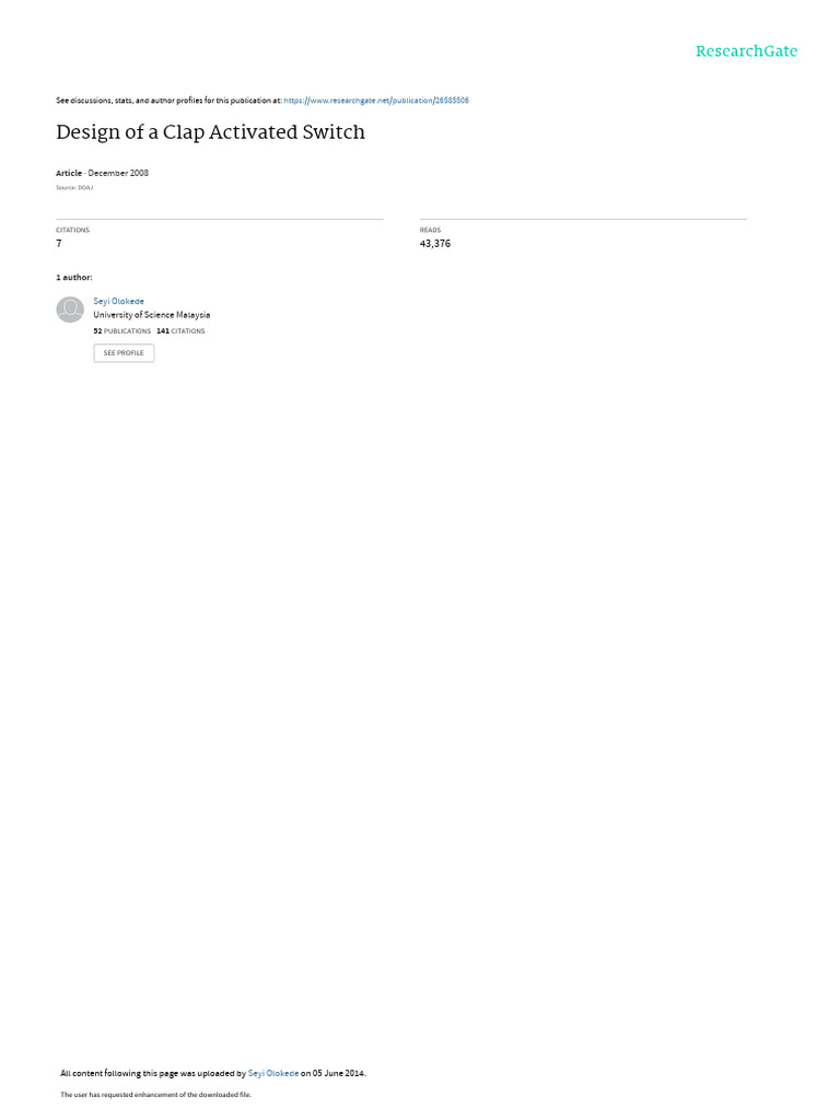 Design of A Clap Activated Switch | PDF | Microphone | Capacitor