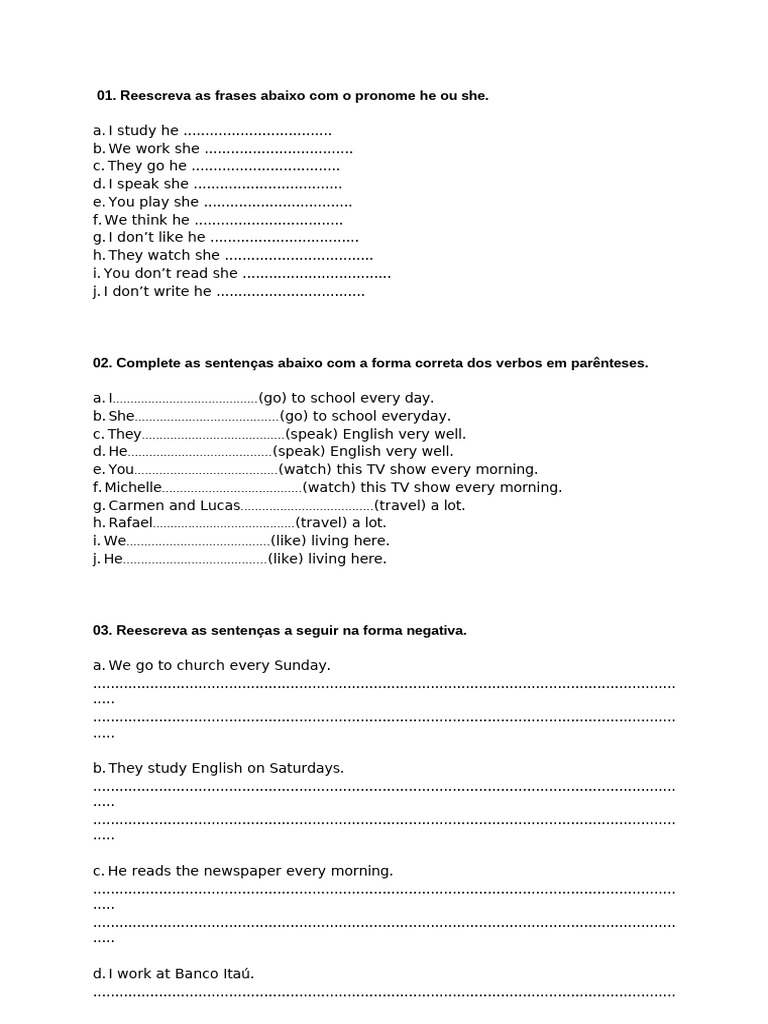 Exercício Simple Present | PDF