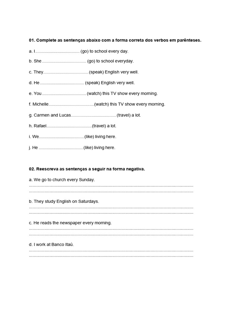 Exercício Simple Present | PDF