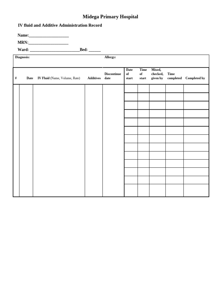 IV Fluid and Additive Administration Record | PDF