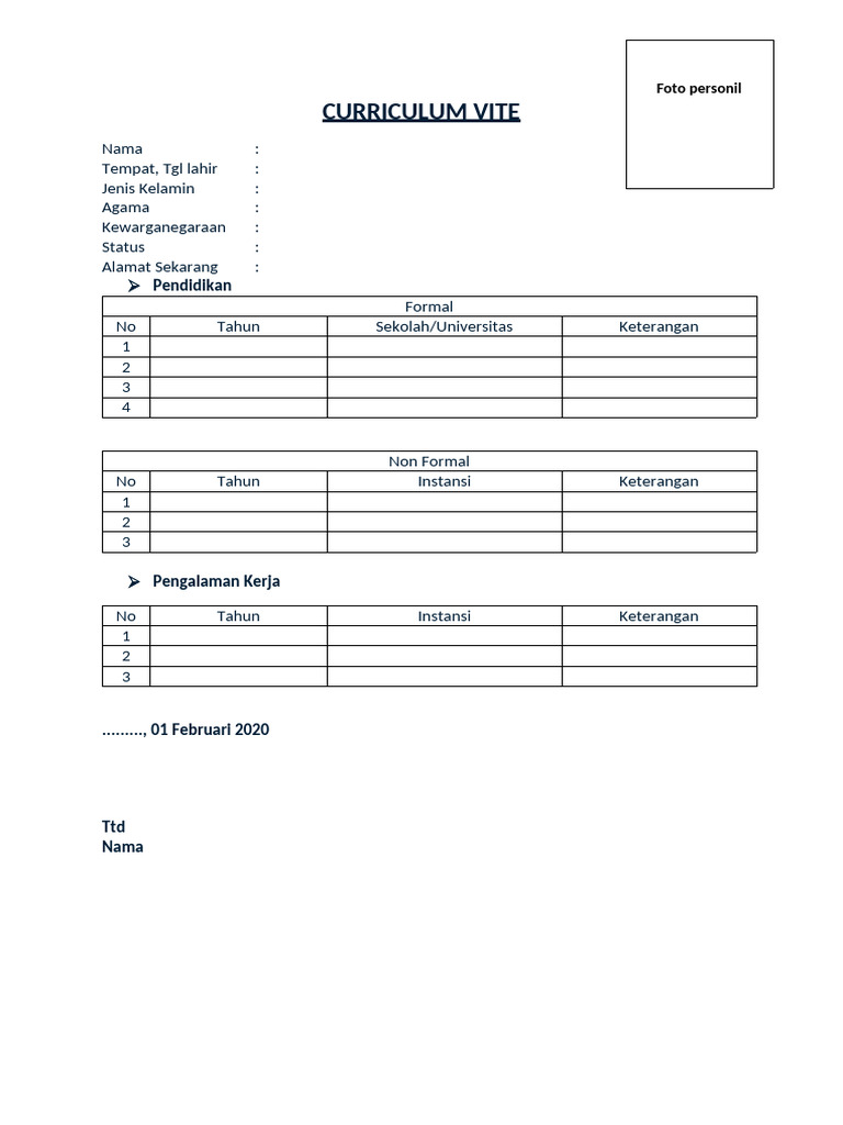Form Curriculum Vite PJT Dan TT | PDF
