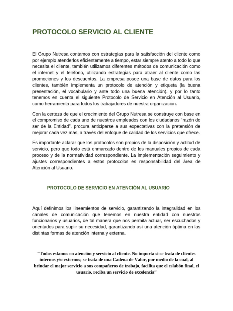 Protocolo Servicio Al Cliente | PDF | Invalidez | Cliente