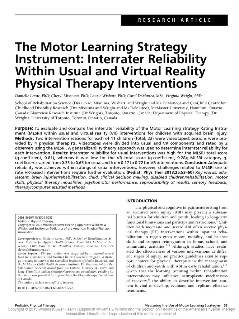 Lectura 3 - The Motor Learnind Strategy Instrument | PDF | Physical Therapy