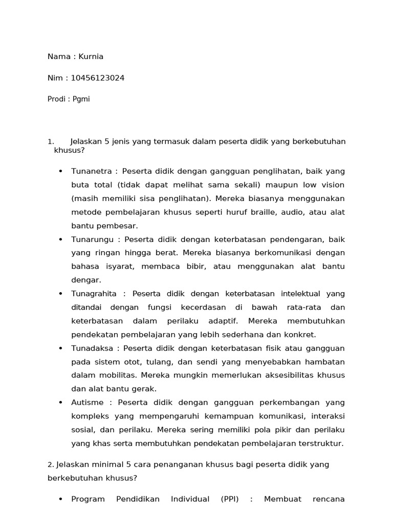 Tugas Kurnia Pendidikan Inklusi | PDF