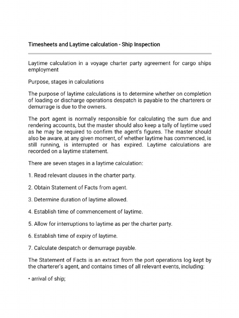 Timesheets and Laytime Calculation | PDF
