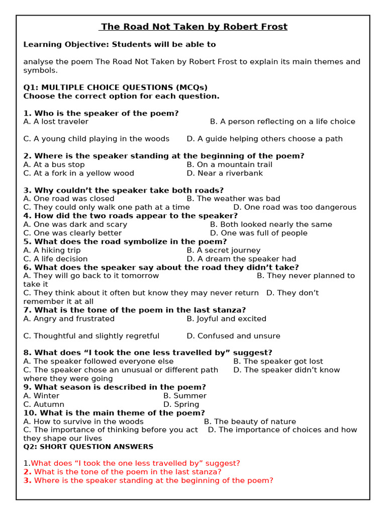 Revision of The Road Not Taken | PDF