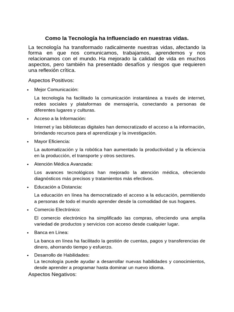 Como La Tecnología Ha Influenciado en Nuestras Vidas | PDF | Internet ...