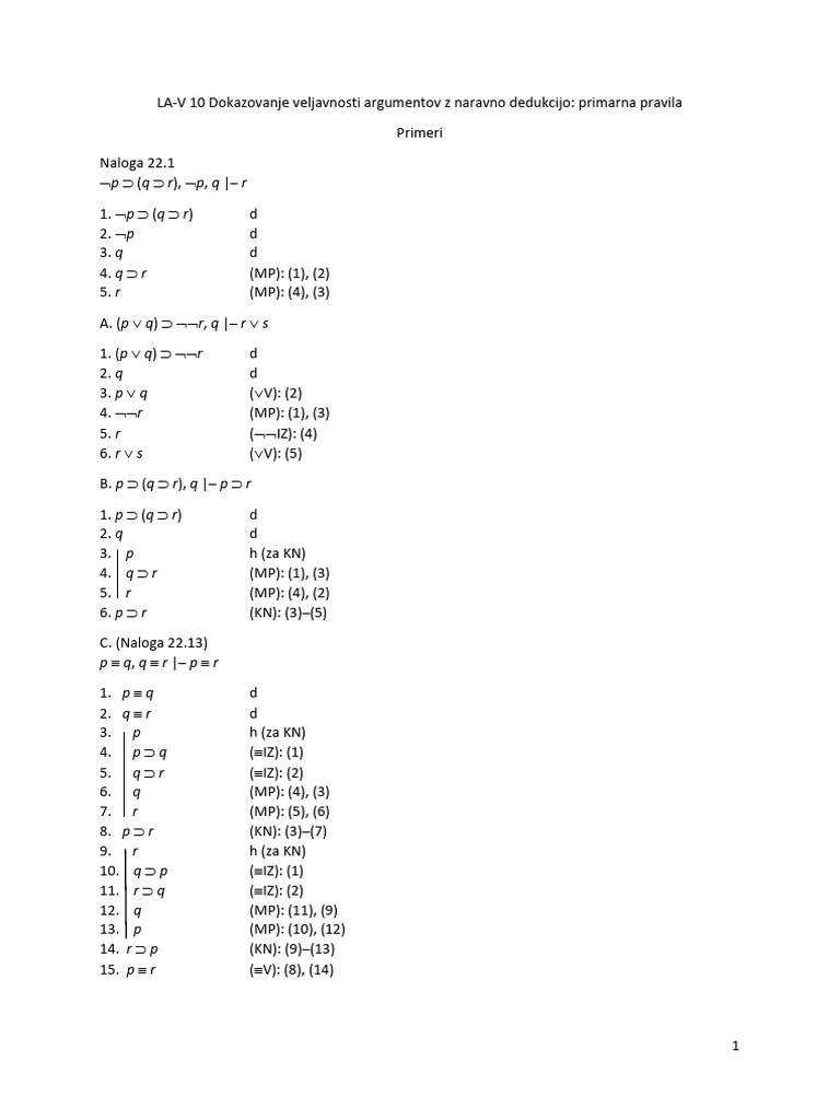 10 Naravna Dedukcija - Primarna Pravila Primeri | PDF