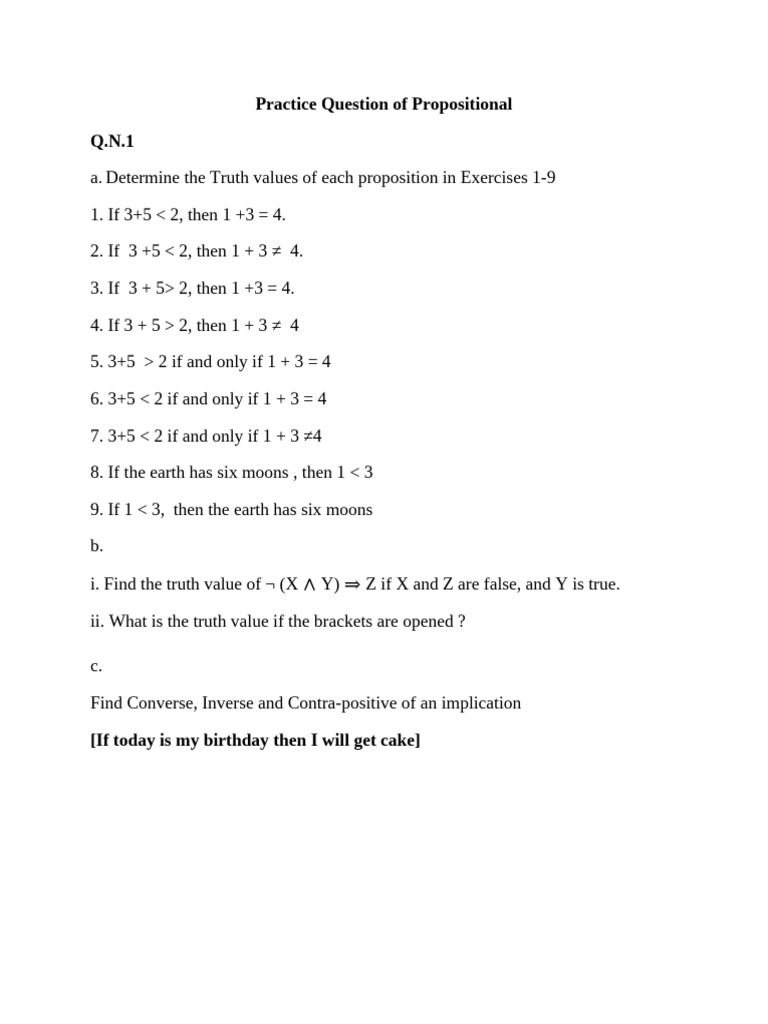Practice Question of Propositional Logic - 1713756411300 - 1733133423235 | PDF | Chess Theory ...