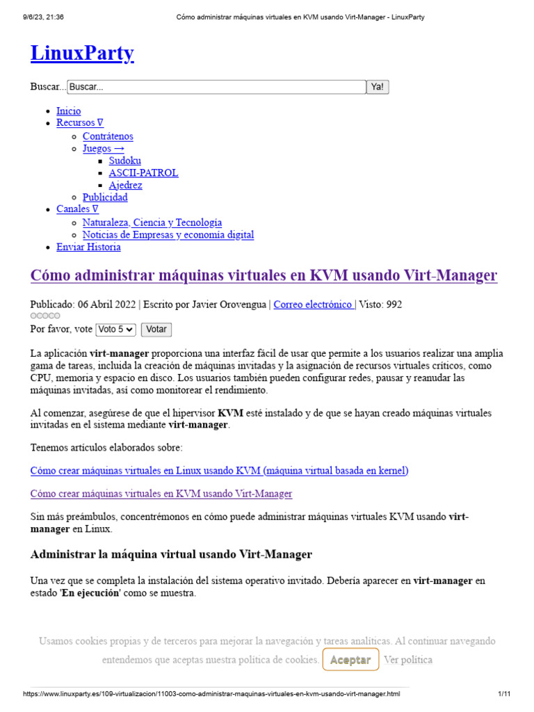 Cómo Administrar Máquinas Virtuales en KVM Usando Virt-Manager - LinuxParty | PDF | Botón ...