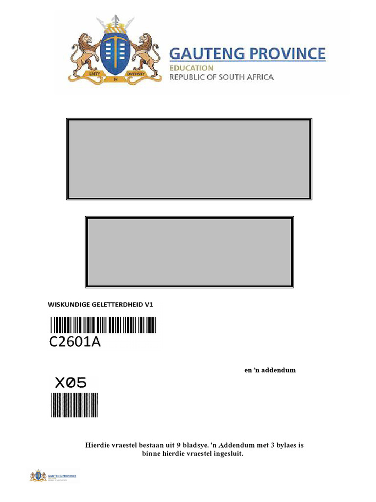 GR 12 Math Literacy P1 Afr - x5 | PDF