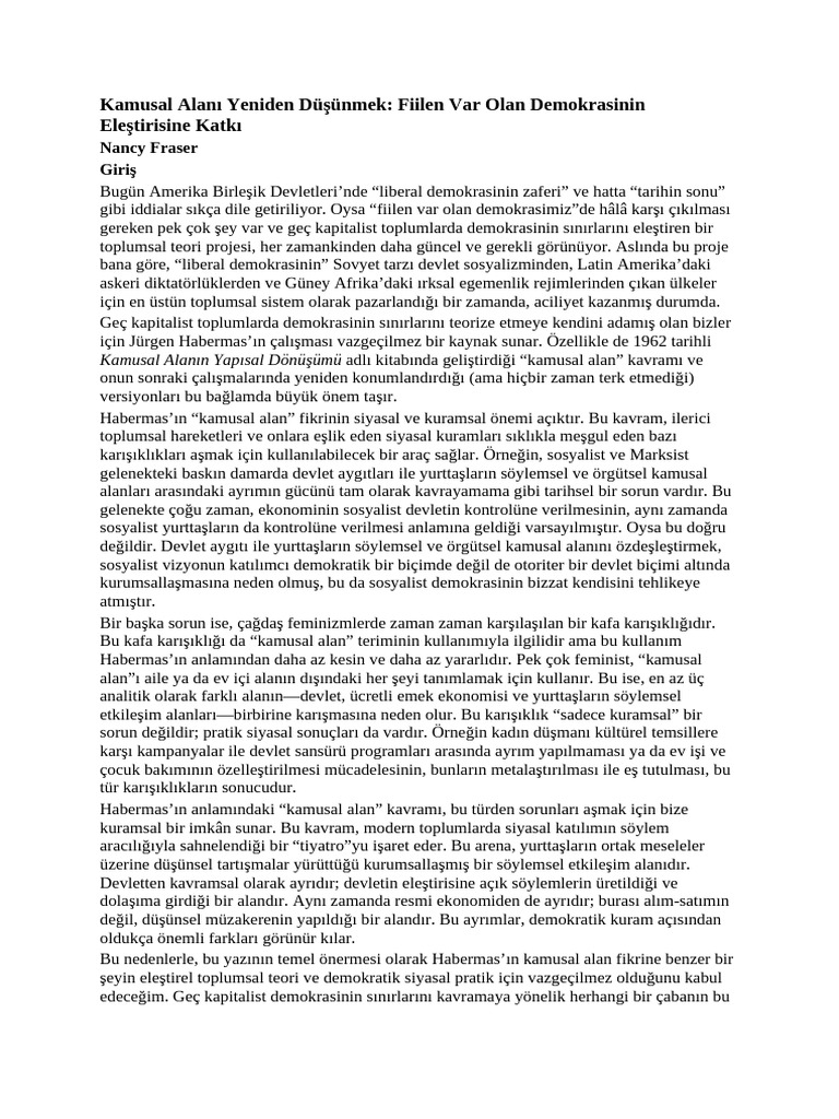 Nancy Fraser-Kamusal Alan | PDF