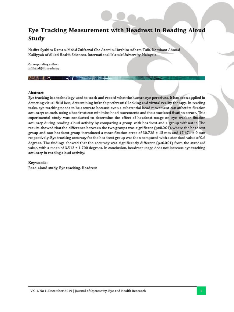 Eye Tracking Measurement With Headrest in Reading Aloud Study | PDF ...