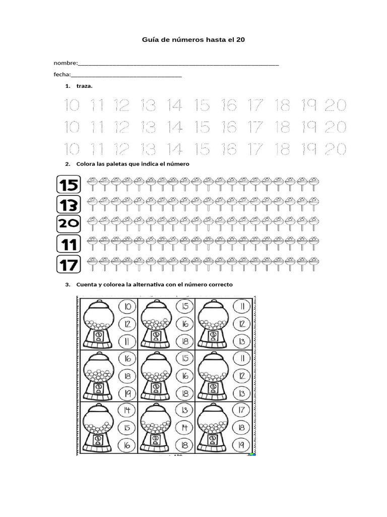 Guía de Números Hasta El 20: 1. Traza | PDF