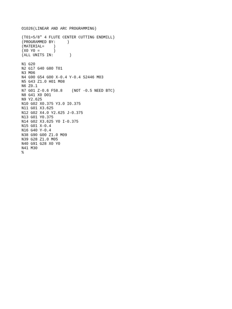 Linear and Arc Motion Program - NC | PDF