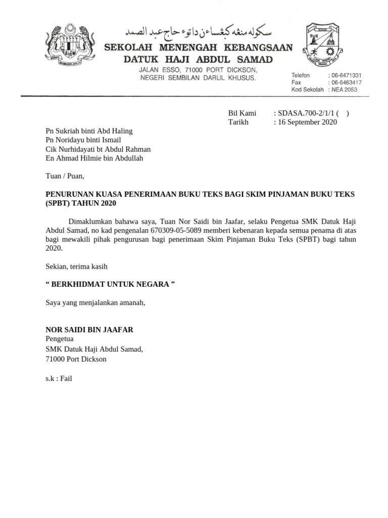 Surat Penurunan Kuasa SPBT | PDF