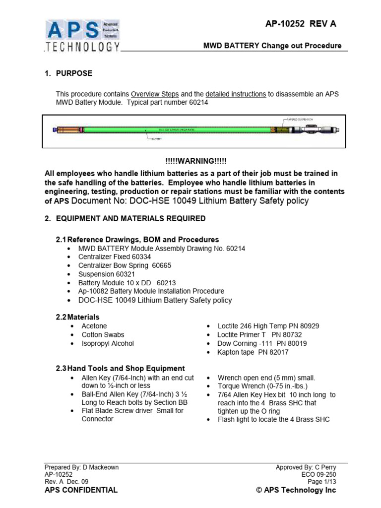 AP-10252 Rev A MWD Battery Change Out | PDF | Screw