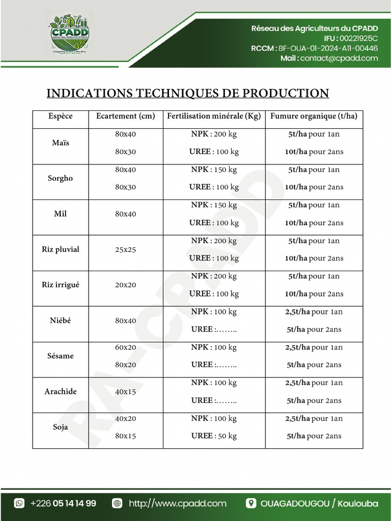 Indications Techniques Production | PDF