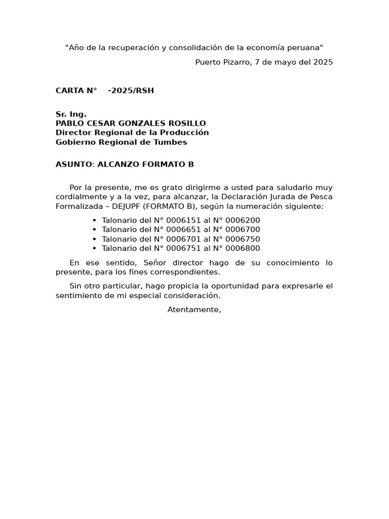 Formato B de Declaración Jurada de Pesca | PDF
