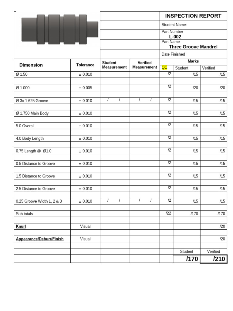 Inspection Report - Three Groove Mandrel | PDF