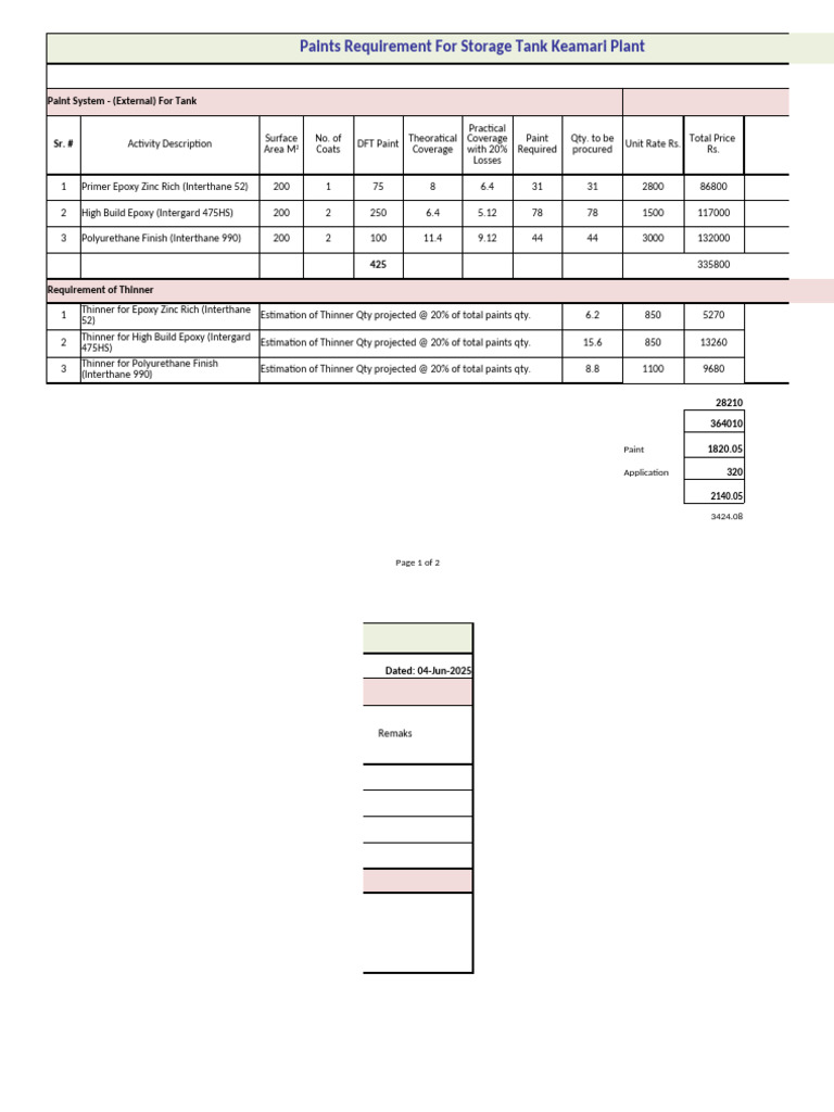 Paint Requirements for Keamari Tank | PDF | Paint | Chemical Processes