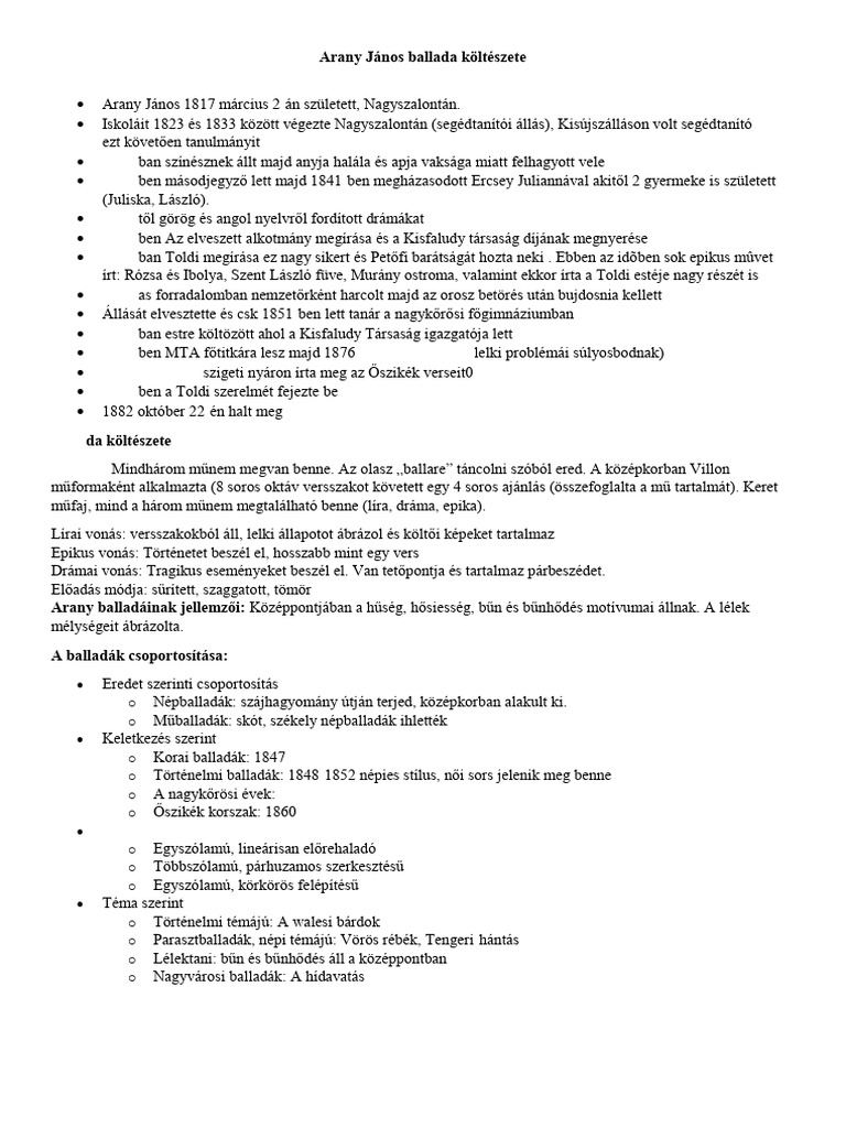 Arany János Ballada Költészete | PDF